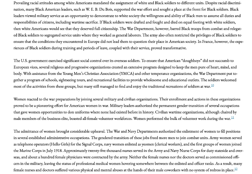 What three paragraph response from the World War I | Chegg.com