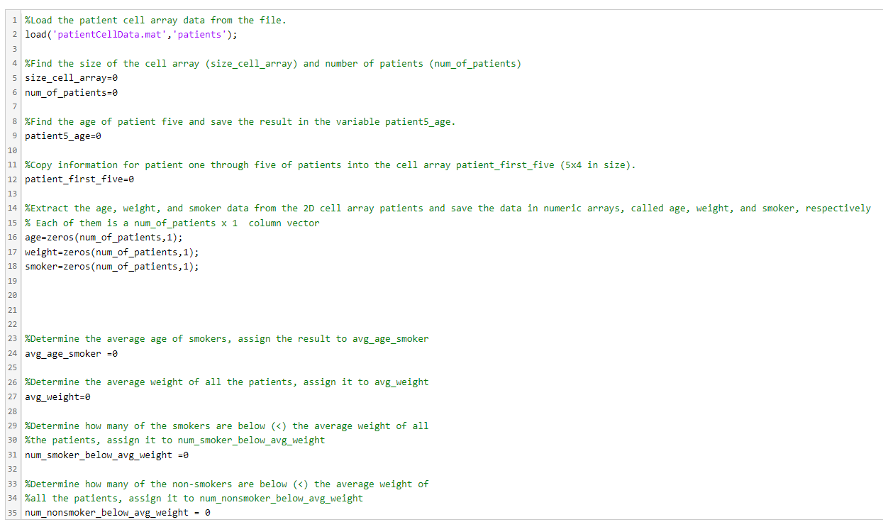 Solved Data for some patients was saved in the MATLAB | Chegg.com
