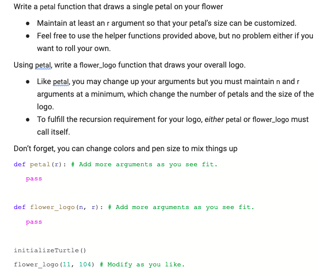 Solved Write a petal function that draws a single petal on | Chegg.com