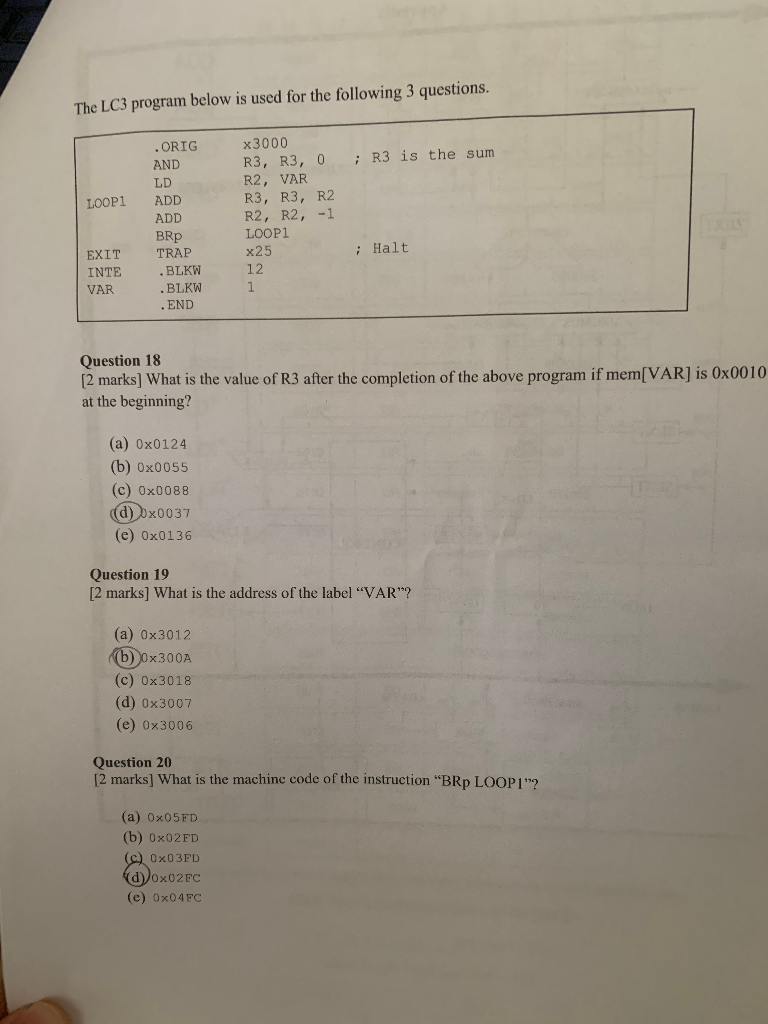 Solved The LC3 program below is used for the following 3 | Chegg.com