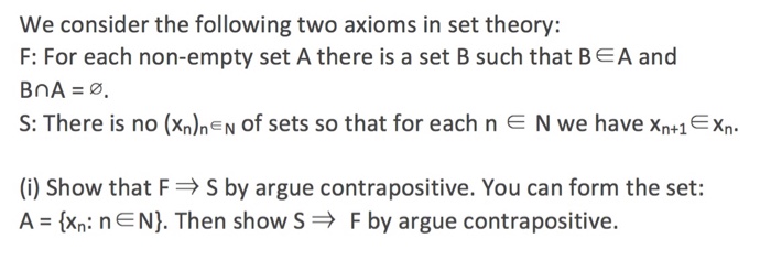 Solved We consider the following two axioms in set theory: | Chegg.com