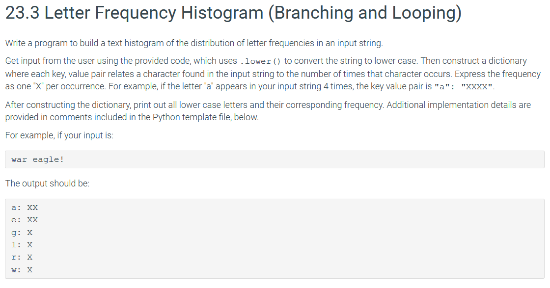 Solved 23 3 Letter Frequency Histogram Branching And