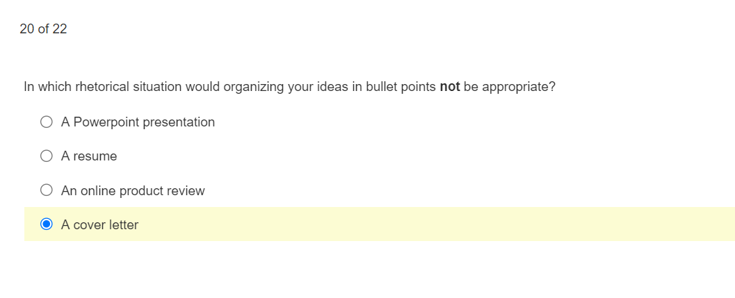 Solved In which rhetorical situation would organizing your | Chegg.com