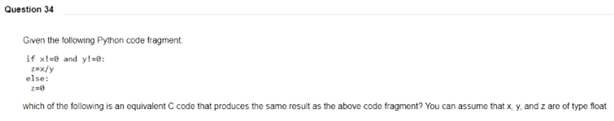 Solved Question 34 Given The Following Python Code Fragment 7141