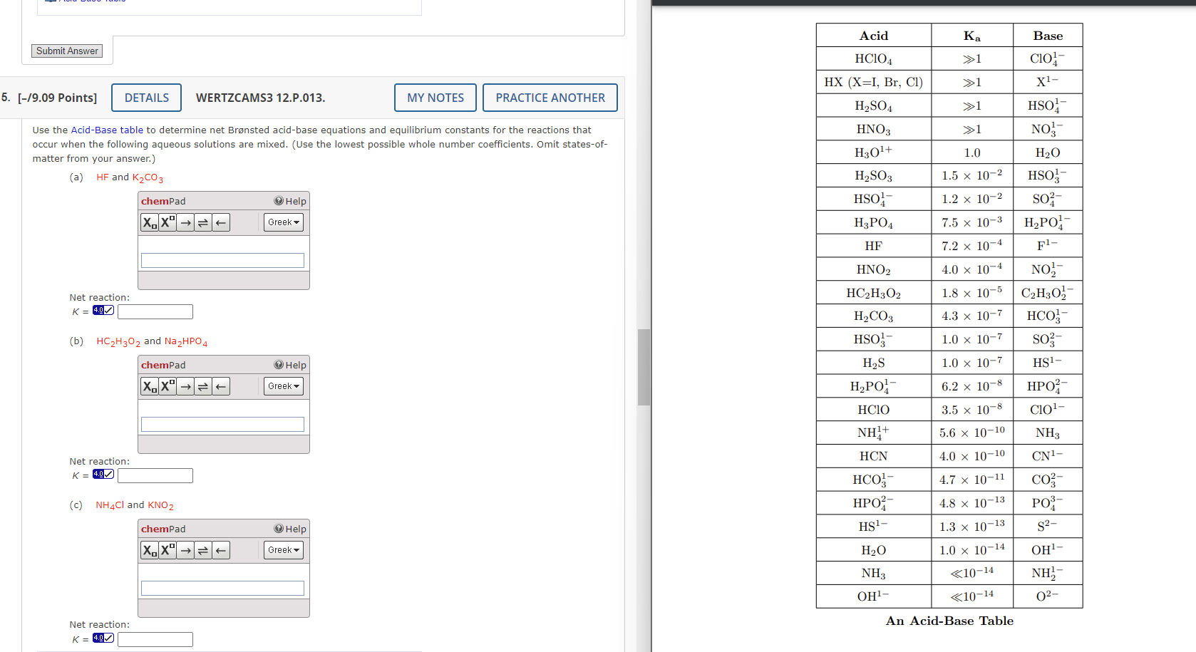 Solved Use the Acid-Base table to determine net | Chegg.com