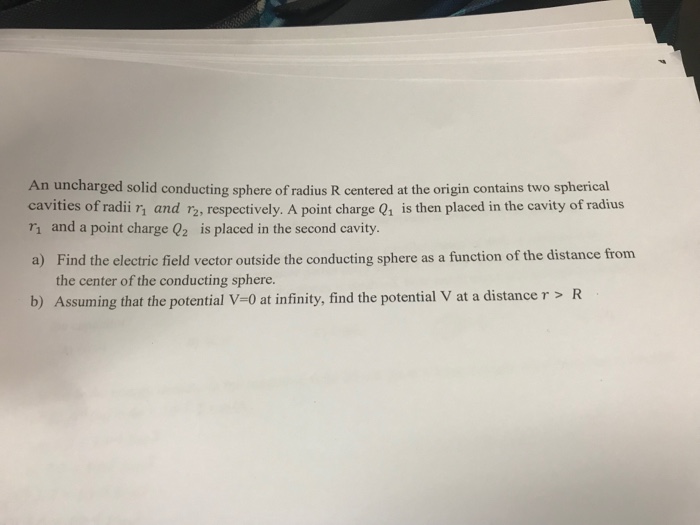 Solved an uncharged solid conducting sphere of radius R | Chegg.com