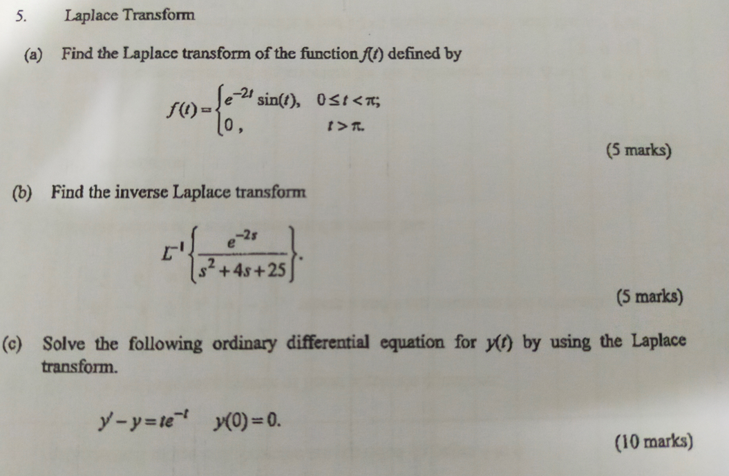 Solved 5. Laplace Transform (a) Find the Laplace transform | Chegg.com
