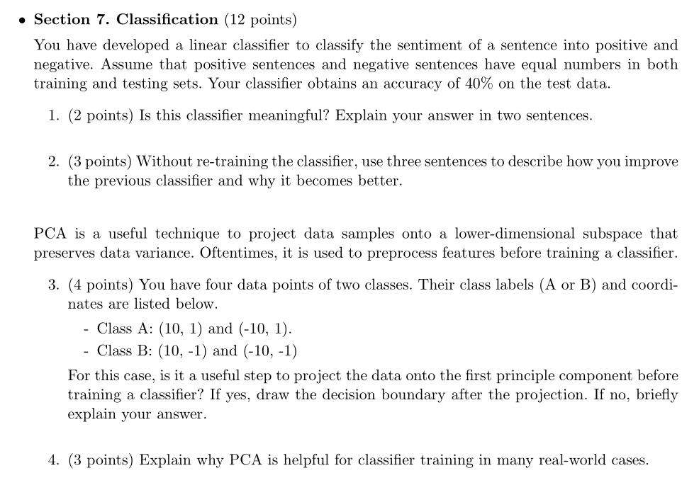 Solved • Section 7. Classification (12 points) You have | Chegg.com