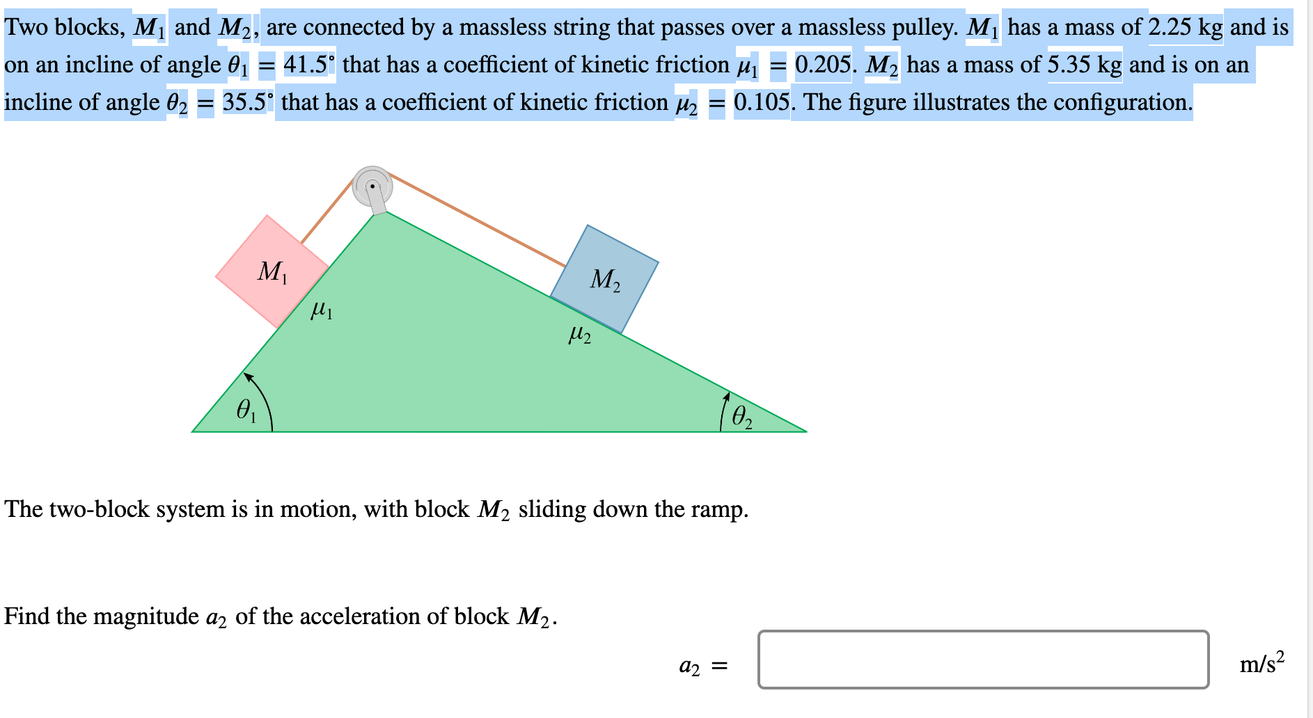 Solved Two Blocks 𝑀1 1 And 𝑀2 2 Are Connected By A 