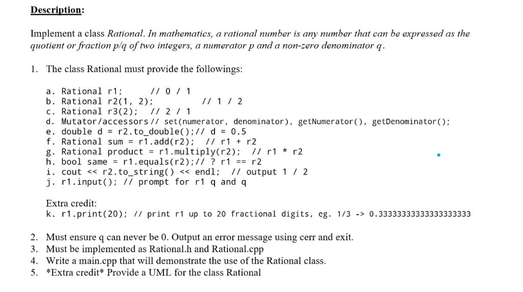 Solved Using C Implement A Class Rational In
