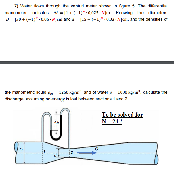 Solved 7) Water flows through the venturi meter shown in | Chegg.com