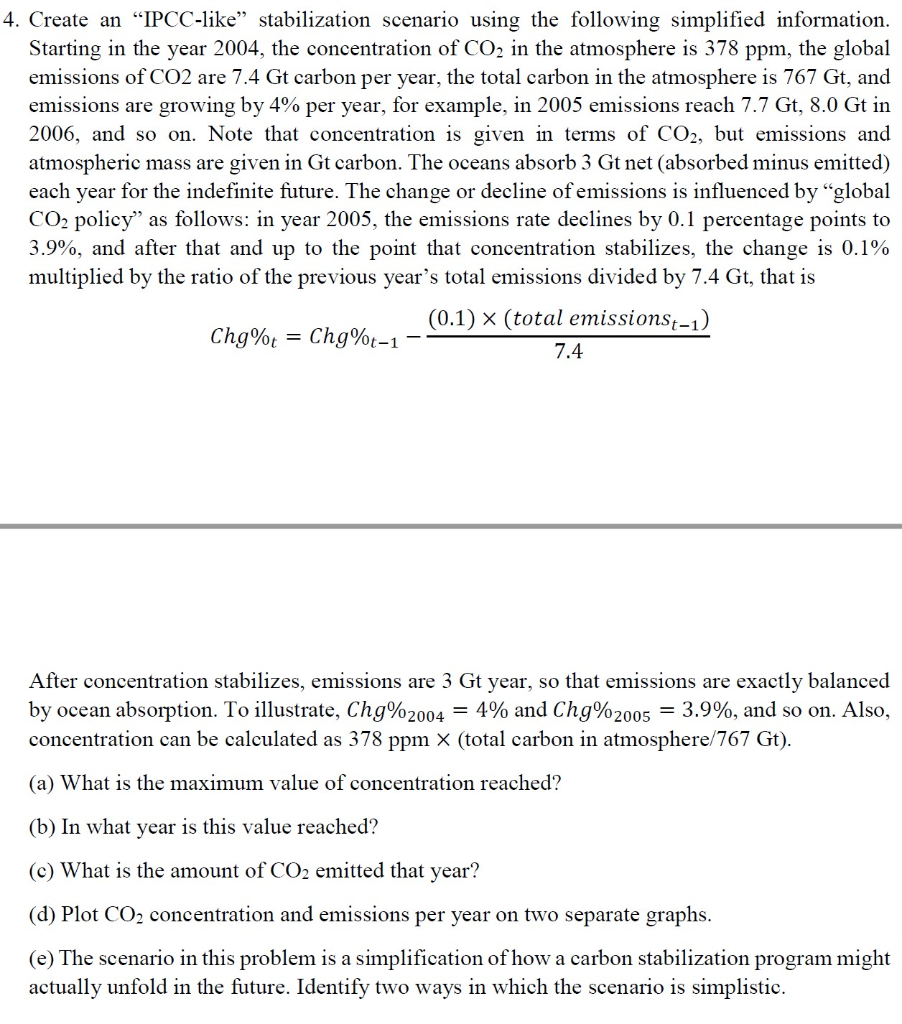 Solved 4. Create an “IPCC-like” stabilization scenario using | Chegg.com