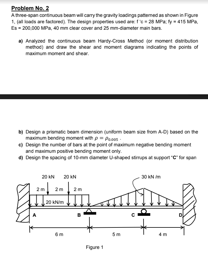 Solved Problem No. 2 A three-span continuous beam will carry | Chegg.com