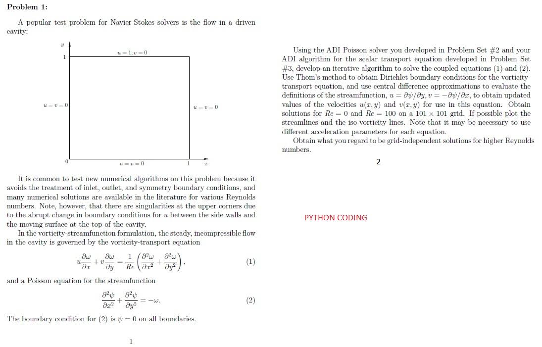 Problem 1: A popular test problem for Navier-Stokes | Chegg.com