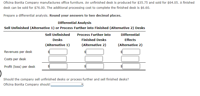 Solved Oficina Bonita Company manufactures office furniture. | Chegg.com