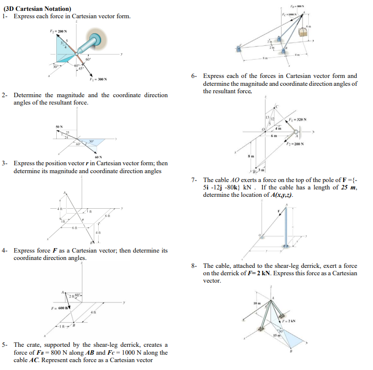 Solved 3d Cartesian Notation 1 Express Each Force In