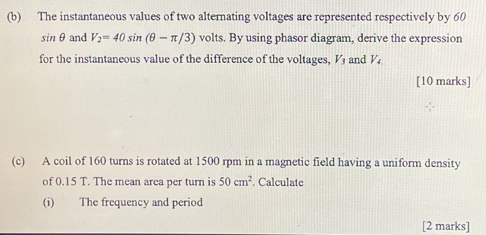 Solved The instantaneous values of two alternating voltages | Chegg.com