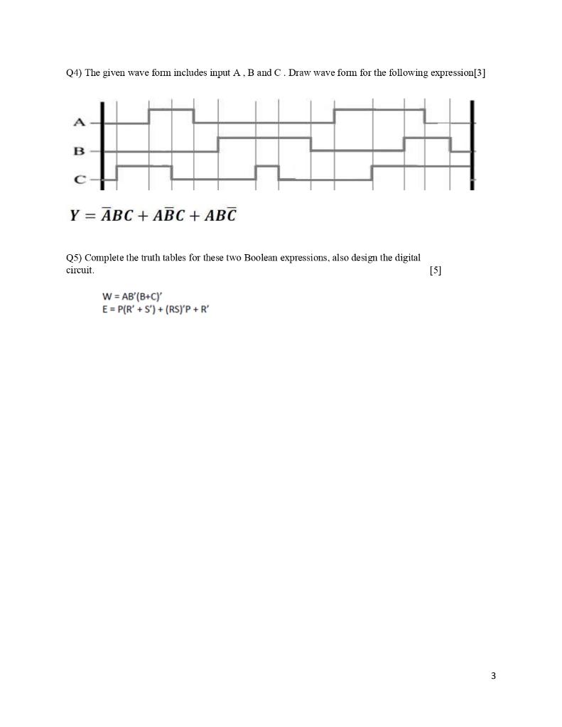 Solved (4) The given wave form includes input A, B and C. | Chegg.com
