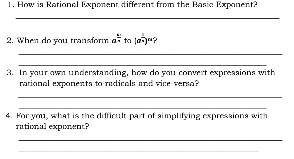 Solved 1. How is Rational Exponent different from the Basic | Chegg.com