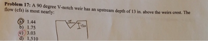 Solved Problem 17: A 90 degree V-notch weir has an upstream | Chegg.com