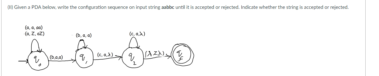 Solved (11) Given a PDA below, write the configuration | Chegg.com