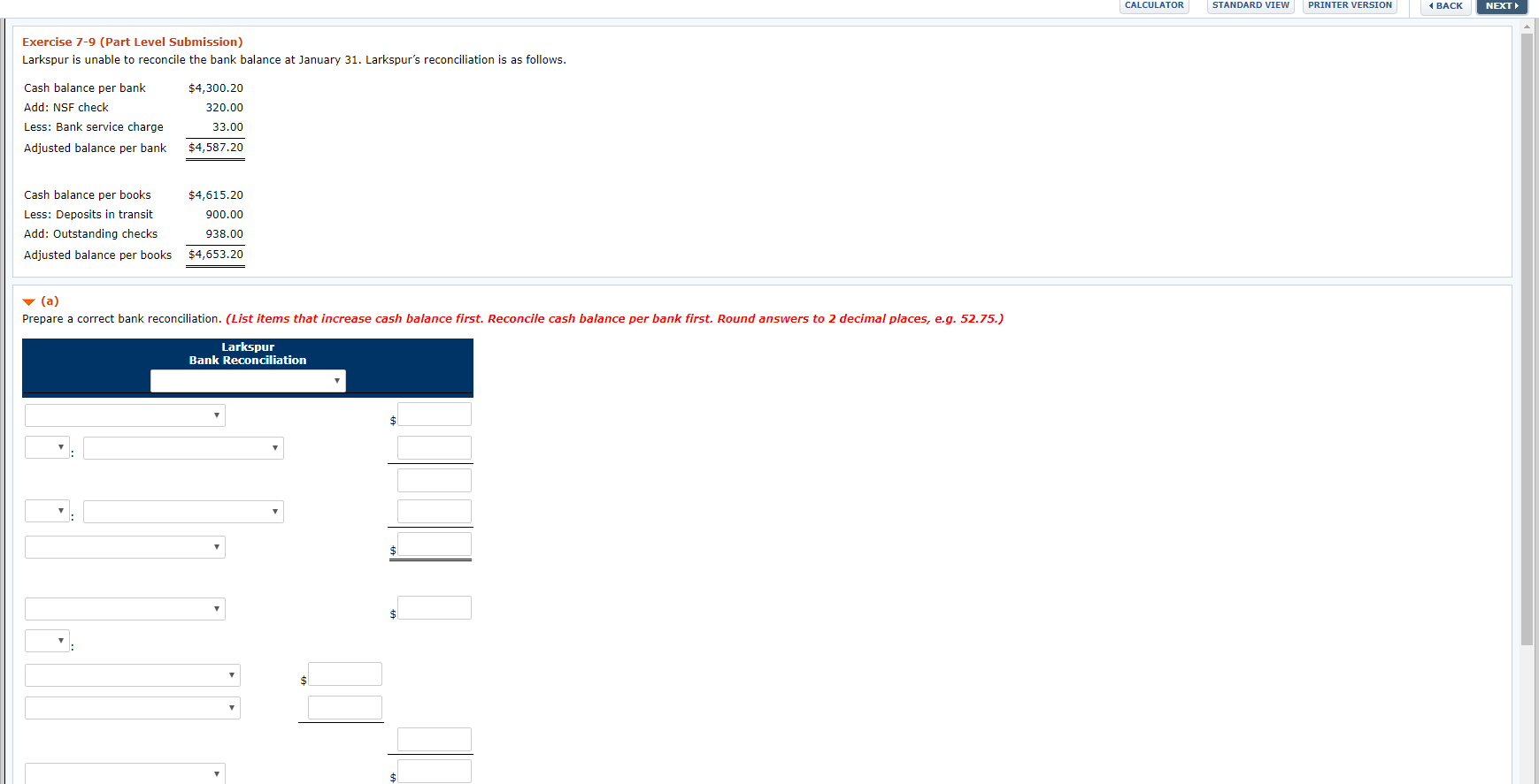 Solved CALCULATOR STANDARD VIEW PRINTER VERSION | BACK NEXT | Chegg.com