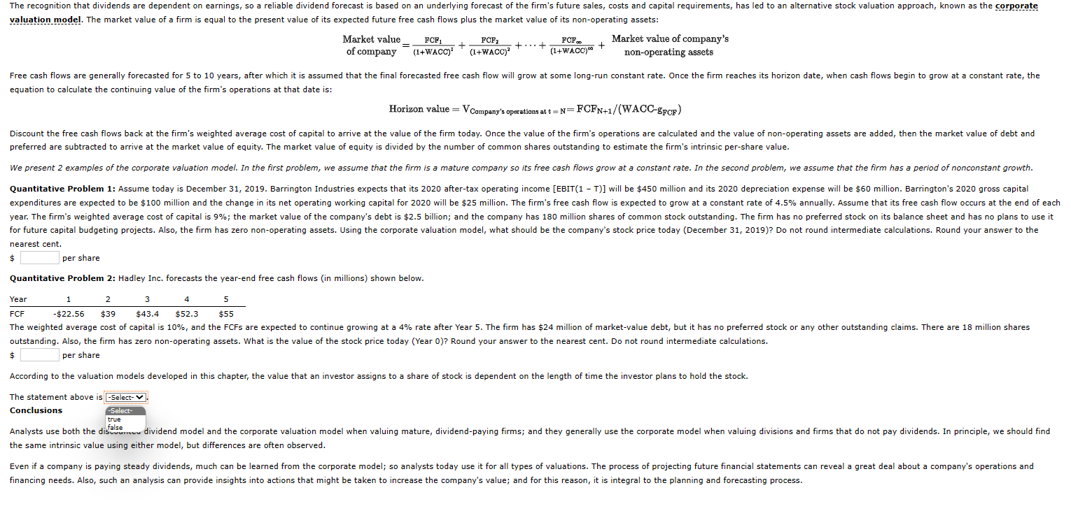 Solved equation to calculate the continuing value of the | Chegg.com