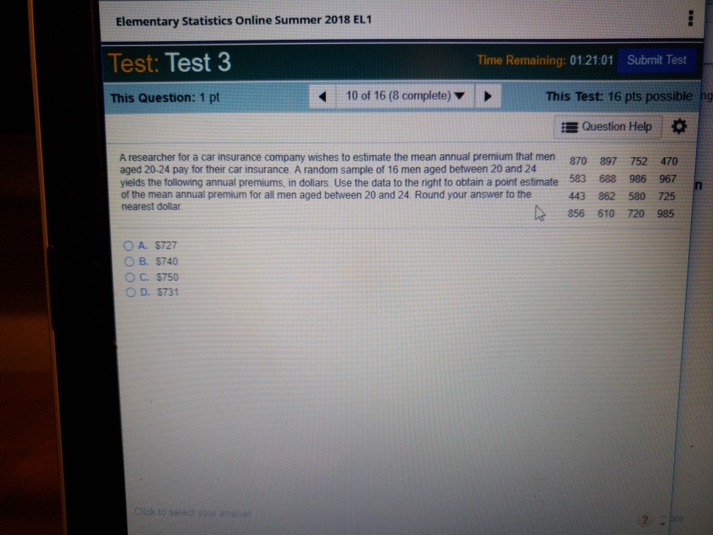 Solved Elementary Statistics Online Summer 2018 EL1 Test: | Chegg.com