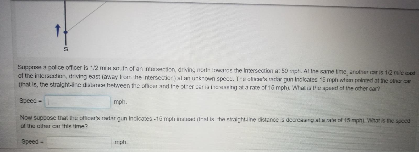 Solved Suppose a police officer is 1/2 mile south of an | Chegg.com