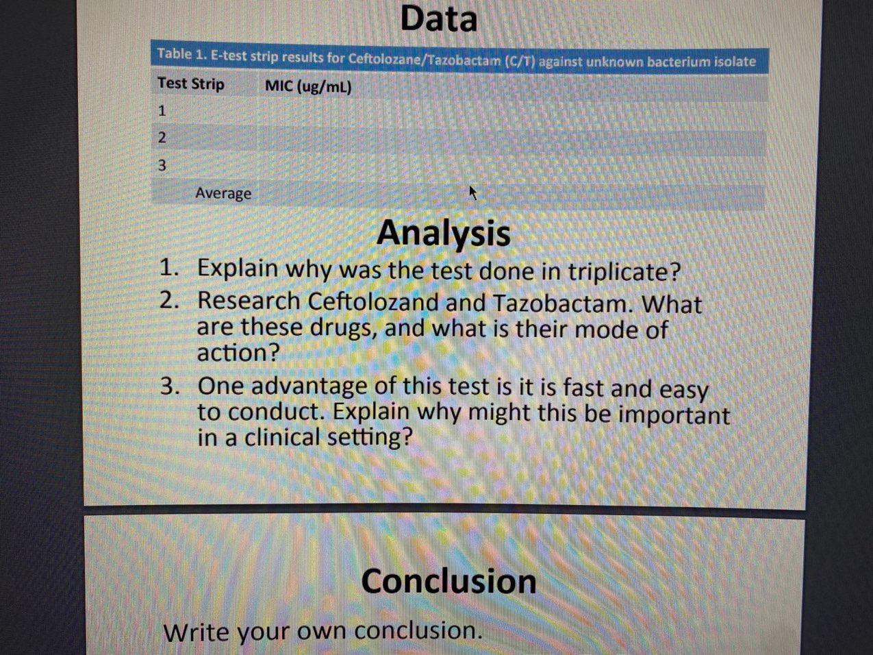 Solved CIT Data - Log the data for this test in the table in | Chegg.com