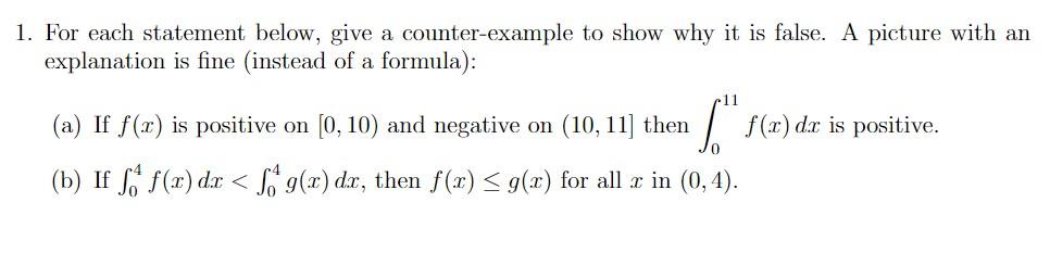 Solved 1. For each statement below, give a counter-example | Chegg.com
