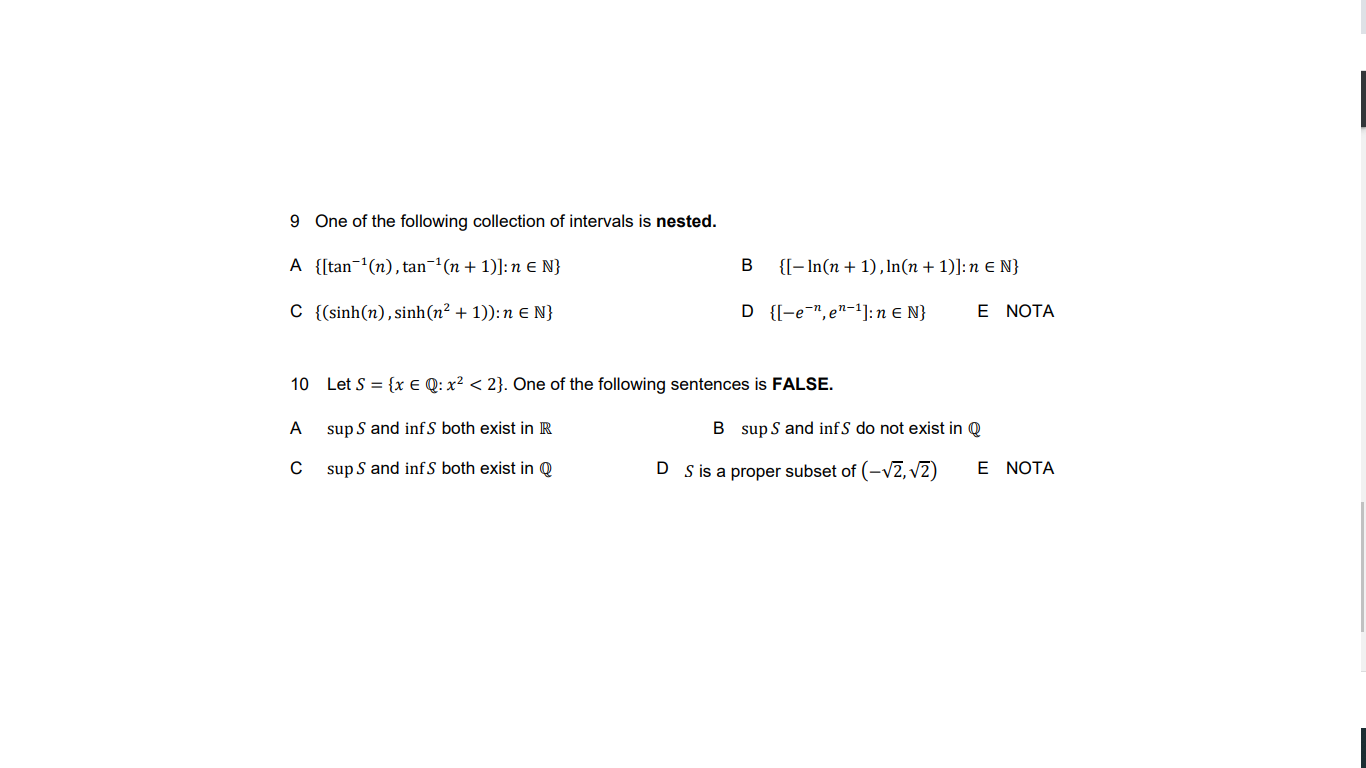 Solved 9 One of the following collection of intervals is | Chegg.com