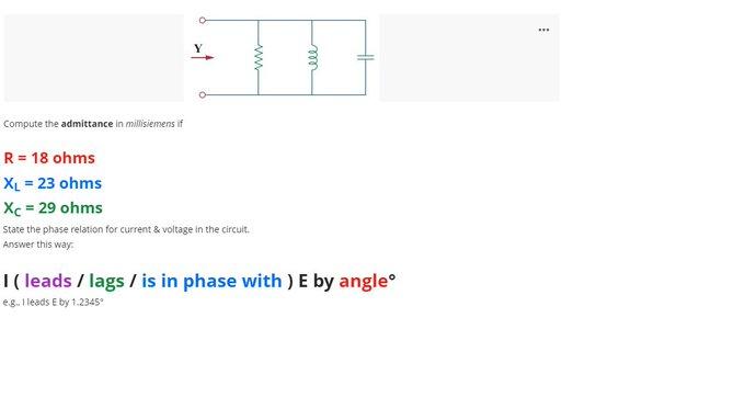 Solved Y Compute the admittance in millisiemens if R = 18 | Chegg.com