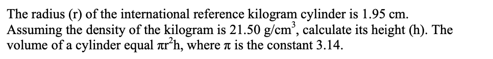 Solved The radius (r) of the international reference | Chegg.com