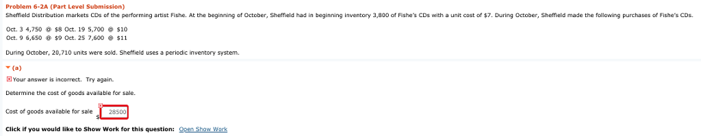 Solved Problem 6-2A (Part Level Submission) Sheffield | Chegg.com