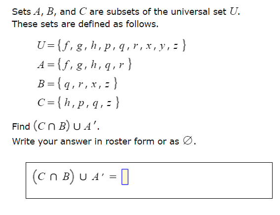 Solved Sets A,B, and C are subsets of the universal set U. | Chegg.com