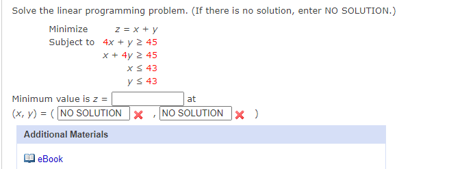 Solved Solve the linear programming problem. (If there is no | Chegg.com