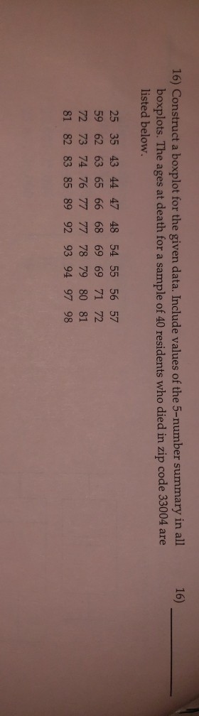 Solved 16 Construct A Boxplot For The Given Data Include 