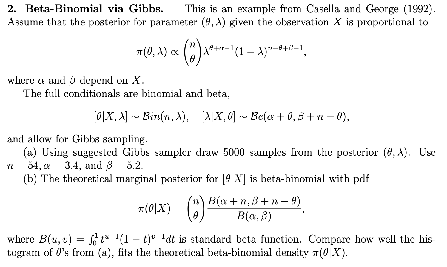 2. Beta-Binomial via Gibbs. This is an example from | Chegg.com
