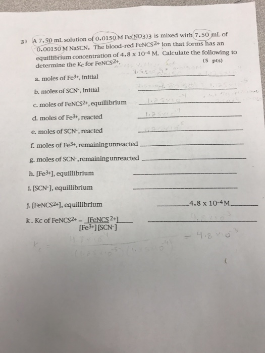 Solved 3' A7.50 ml solution of o.0150 M Fe(NO3)3 is mixed | Chegg.com