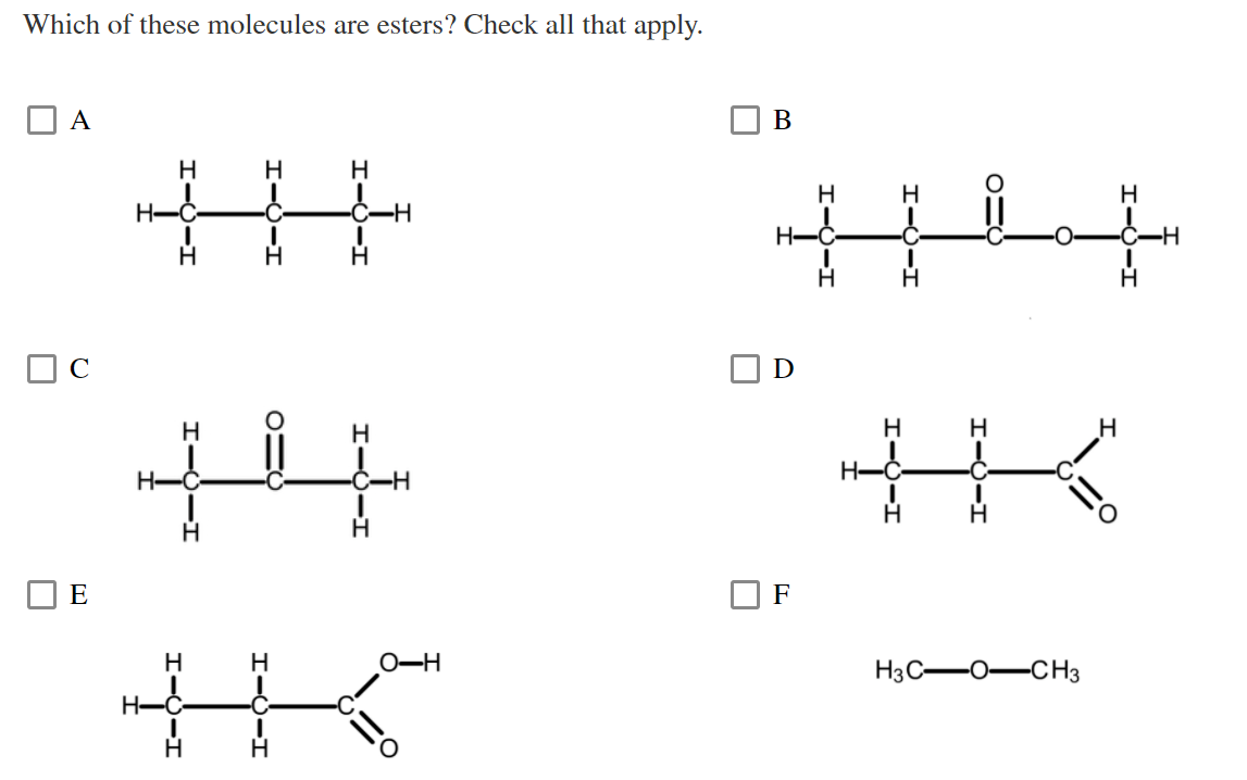 Solved Which of these molecules are esters? Check all that | Chegg.com