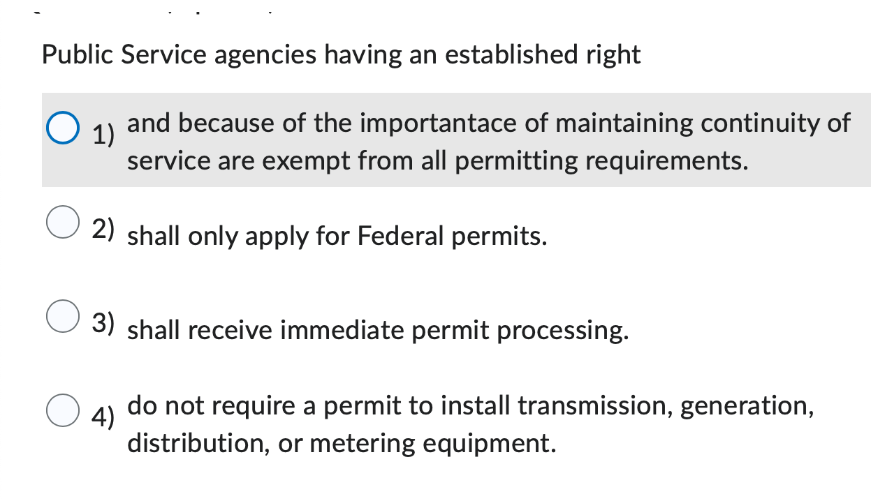 Solved Public Service agencies having an established right | Chegg.com