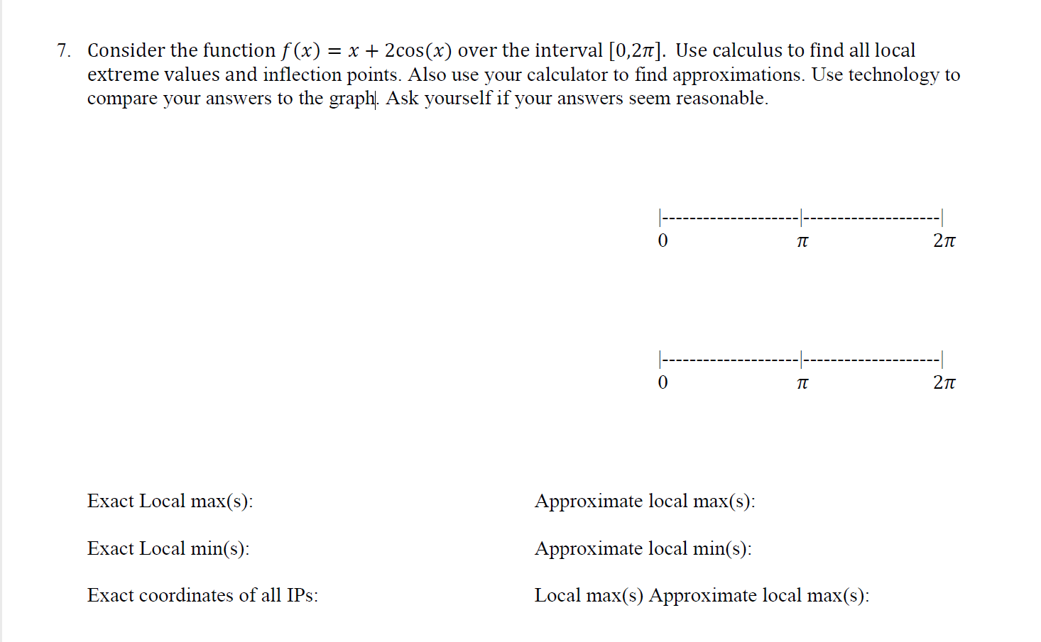 Solved 7. Consider the function f(x) = x + 2cos(x) over the | Chegg.com