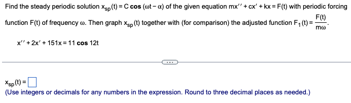 Solved Find the steady periodic solution xsp(t)=Ccos(ωt−α) | Chegg.com