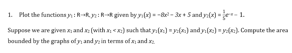Solved 1. Plot the functions yı: R-R,y2: RR given by yı(x) = | Chegg.com