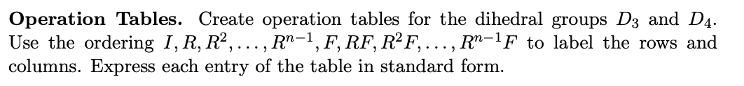 Solved Operation Tables. Create operation tables for the | Chegg.com
