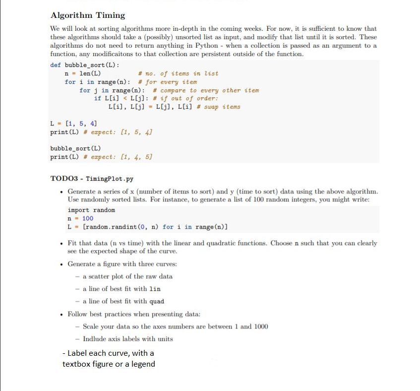 Solved Algorithm Timing We will look at sorting algorithms | Chegg.com