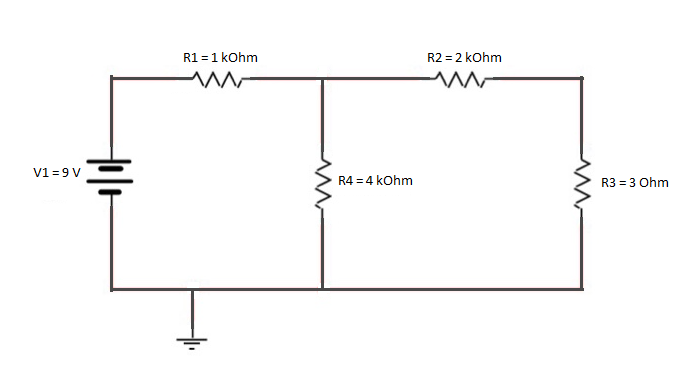 Solved R1 = 1 kohm W M R2 = 2 kOhm w W V1=9v R4 = 4 kOhm R3 | Chegg.com