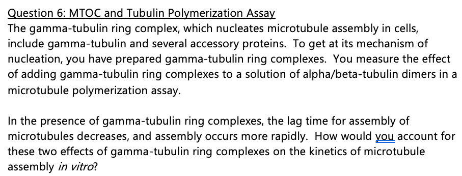 Solved Question 6: MTOC and Tubulin Polymerization Assay The | Chegg.com