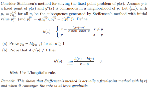 Consider Steffensen's method for solving the fixed | Chegg.com
